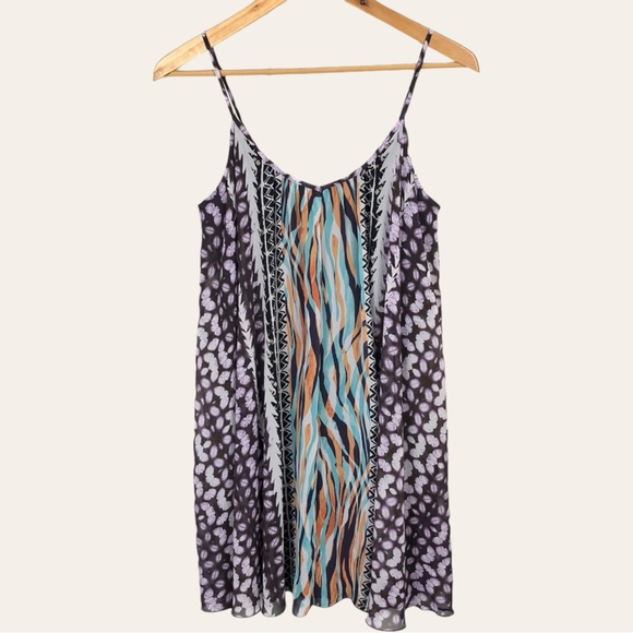 Express | Dresses | Express Animal Print Boho Micro Strap Lined Swing ...